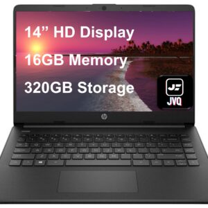 HP Stream Laptop, 14" HD Display, Intel Celeron N4120 Processor, 16GB Memory, 320GB Storage (64GB eMMC + 256GB Micro SD), Webcam, HDMI, Wi-Fi, USB-C, Windows 11 Home, Jet Black, JVQ MP