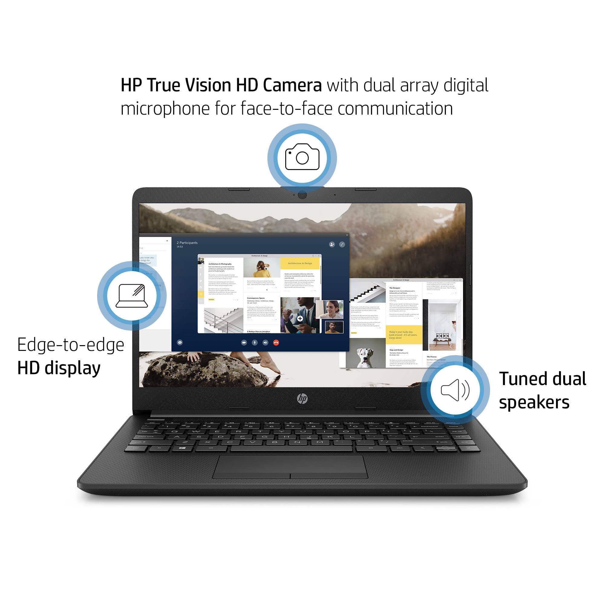 HP Stream Laptop, 14" HD Display, Intel Celeron N4120 Processor, 16GB Memory, 320GB Storage (64GB eMMC + 256GB Micro SD), Webcam, HDMI, Wi-Fi, USB-C, Windows 11 Home, Jet Black, JVQ MP