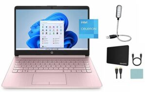 hp stream 14" hd laptop, intel celeron n4020 processor, 4gb ram, 64gb emmc, pink, windows 11 (s mode) with office 365 1 year + accessories