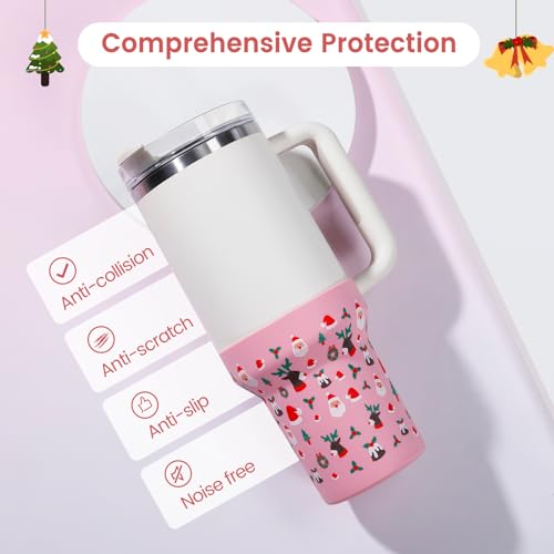 Thxbag Christmas Boot for Stanley Cup, Silicone Protector Sleeve for Stanley Quencher H2.0 FlowState Tumbler 40oz / Adventure Quencher Tumbler 40oz Cup Accessories (Christmas-Pink, 40 oz), SKT407