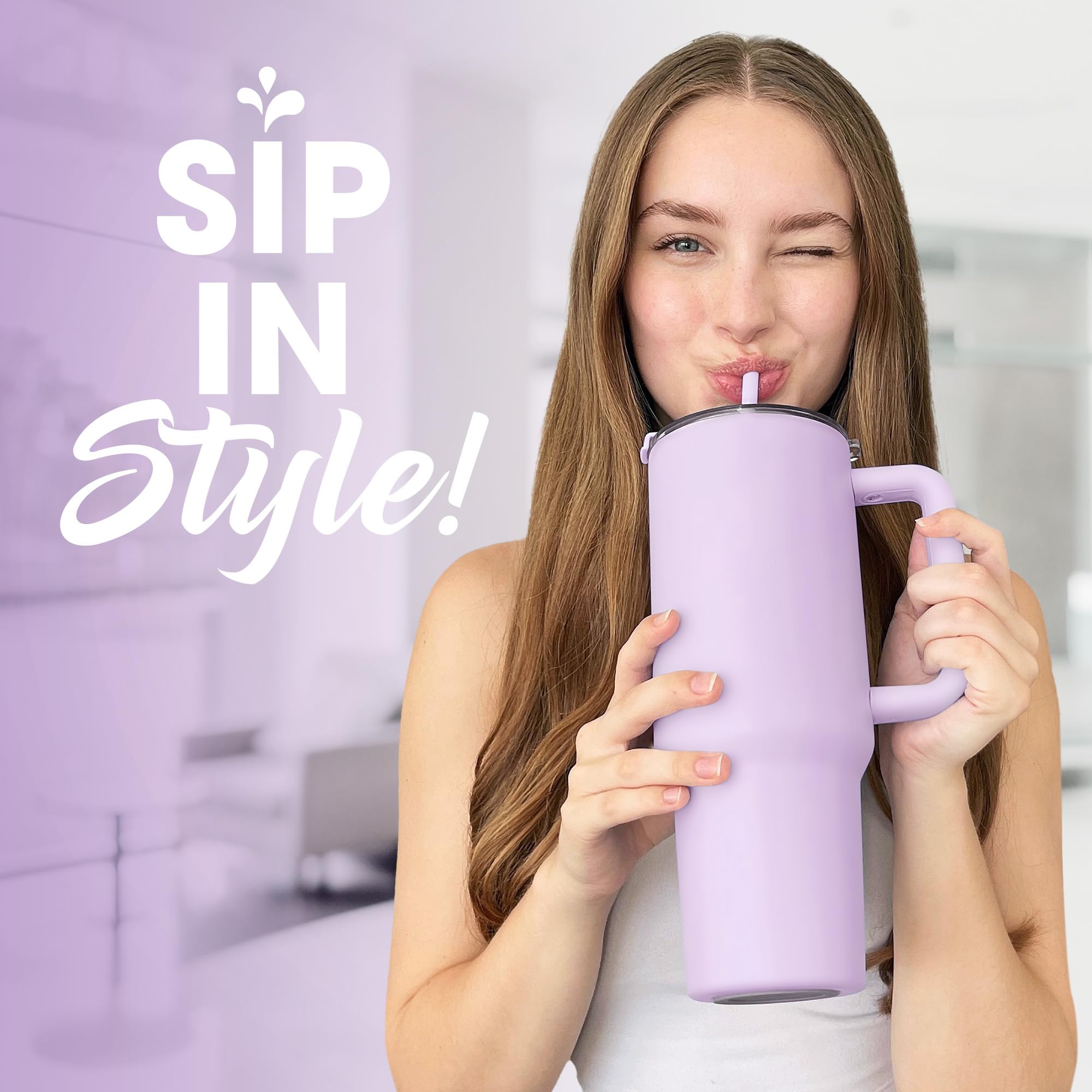 osse 40oz Tumbler with Handle and Straw Lid | Double Wall Vacuum Reusable Stainless Steel Insulated Water Bottle Travel Mug Cup | Modern Insulated Tumblers Cupholder Friendly (Orchid)