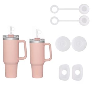 spill proof silicone lids for stanley tumbler 1.0 and 2.0 40oz/30oz, 6pcs set with straw cover, square, and round stopper, leak proof cup accessories