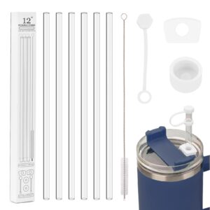 replacement straws for stanley 20 30 40oz tumbler 12 inch clear reusable straws with white silicone spill leak stopper straw cover cap for 40 oz 30 oz adventure quencher travel tumbler cup (6 set)