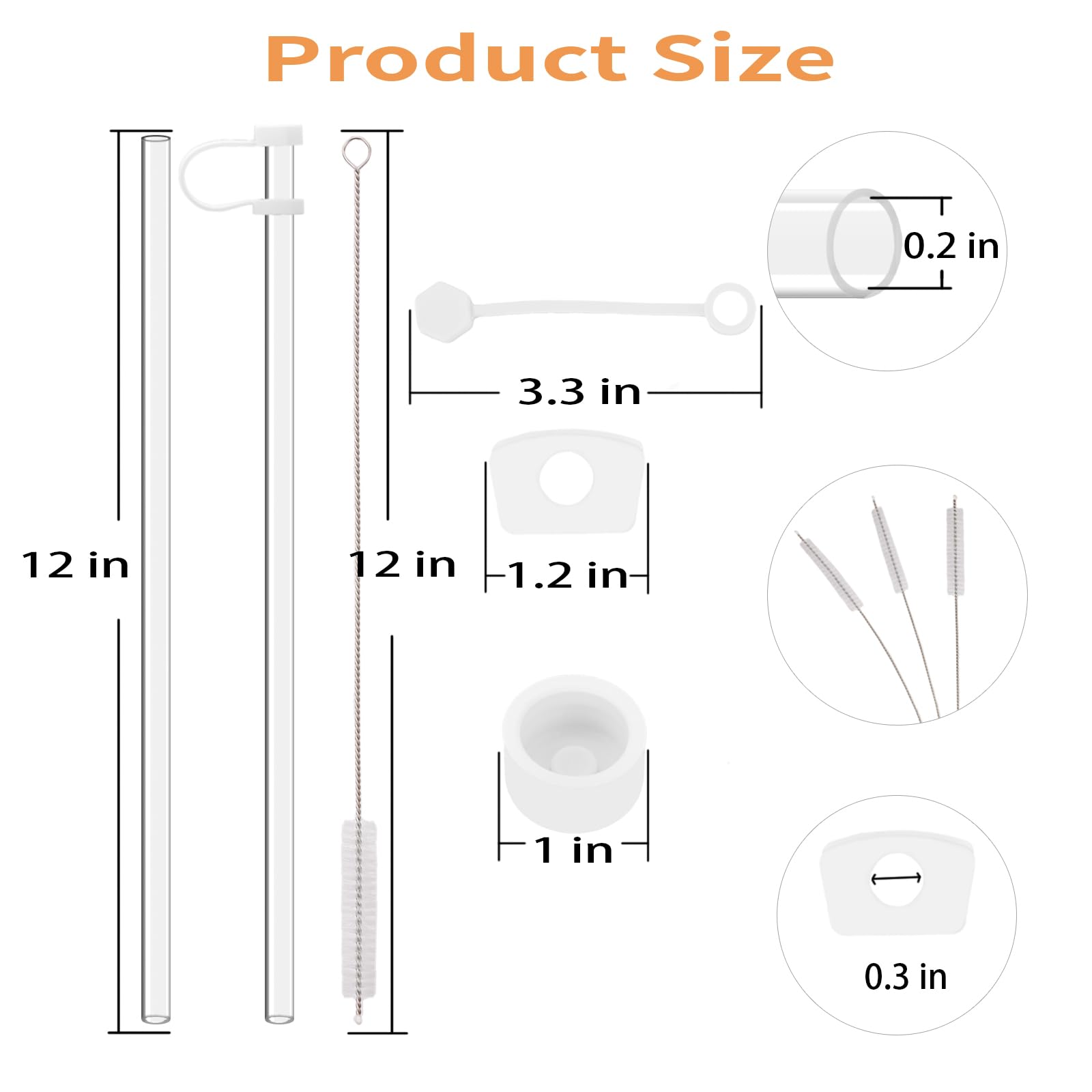 Replacement Straws for Stanley 20 30 40oz Tumbler 12 Inch Clear Reusable Straws with White Silicone Spill Leak Stopper Straw Cover Cap for 40 oz 30 oz Adventure Quencher Travel Tumbler Cup (6 Set)