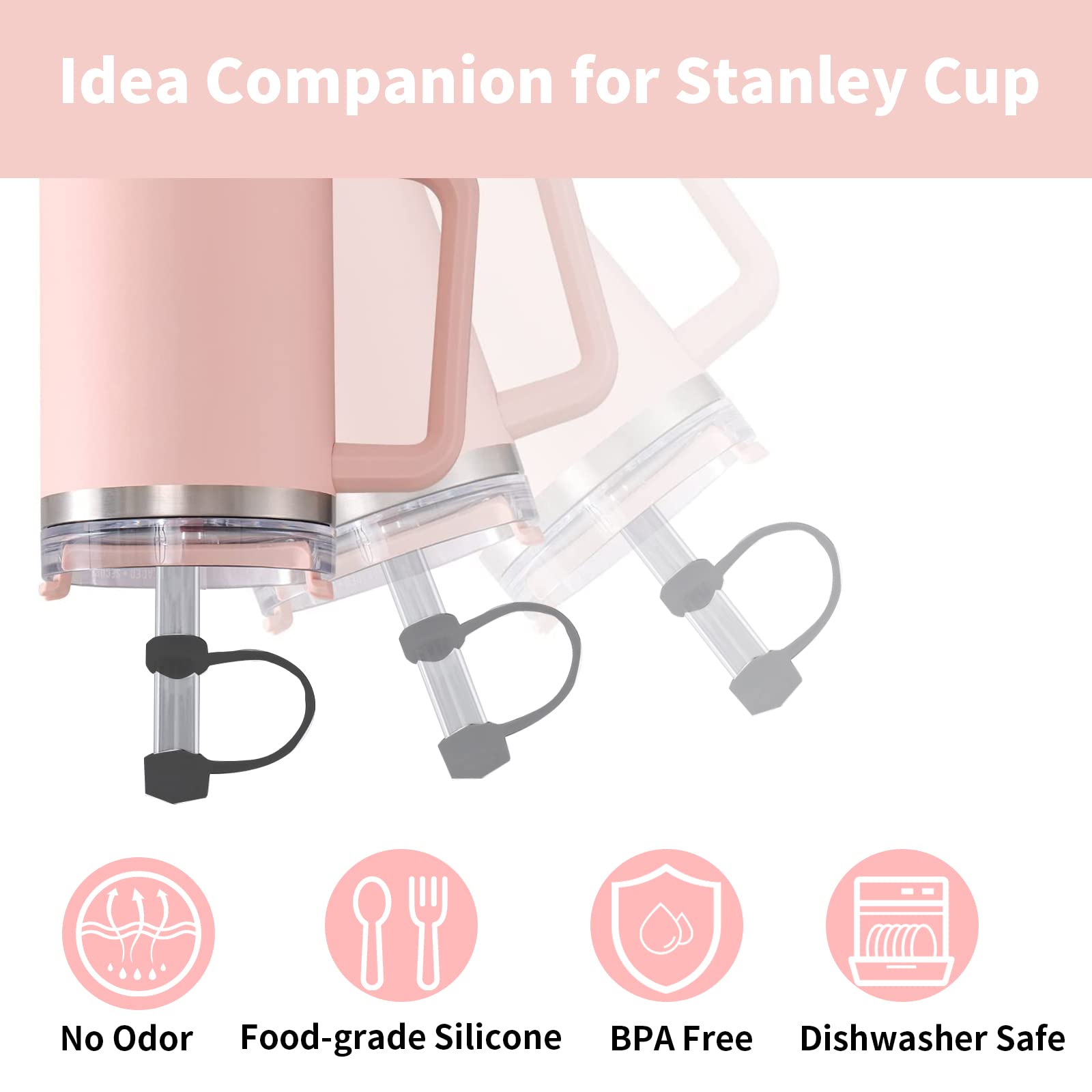 For Stanley Cup Accessories H2.0, Including 2 Stanley Cup Spill Stopper, 2 Stanley Straw Cap Cover, 2 Stanley Tumbler Leak Proof Plug, Silicone Accessories for Stanley 40 oz 30 oz Tumbler with Handle