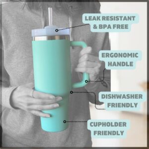 40 oz Tumbler with Handle and Straw Lid Insulated Reusable Stainless Steel Travel Mug Iced Water for Hot Spring and Summer Vacation, Tumbler with Handle, H2.0 Flowstate Quencher (Cream)