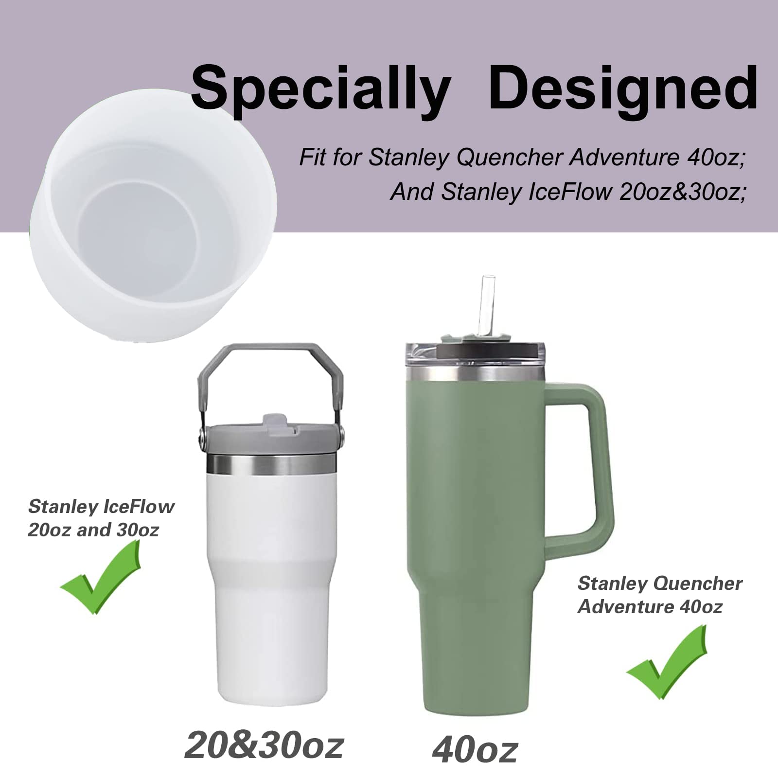 MetaProDAO 2Pcs Silicone Boot for Stanley 40 oz Quencher Tumbler with Handle & Stanley IceFlow 20oz 30oz, Protective Water Bottle Bottom Sleeve Cover, Stanley Cup Accessories (white)