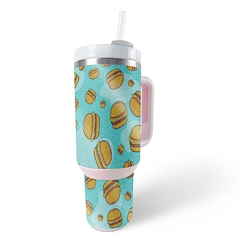 MightySkins Glossy Glitter Skin Compatible with Stanley The Quencher H2.0 FlowState 40 Oz Tumbler - Burger Heaven | Protective, Durable High-Gloss Glitter Finish | Easy to Apply