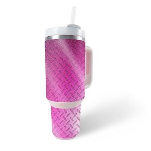 mightyskins glossy glitter skin compatible with stanley the quencher h2.0 flowstate 40 oz tumbler - pink diamond plate | protective, durable high-gloss glitter finish | easy to apply