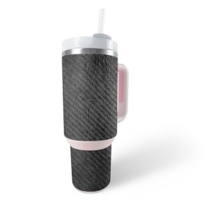 mightyskins carbon fiber skin compatible with stanley the quencher h2.0 flowstate 40 oz tumbler - black leather | protective, durable textured carbon fiber finish | easy to apply