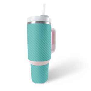 mightyskins carbon fiber skin compatible with stanley the quencher h2.0 flowstate 40 oz tumbler - solid turquoise | protective, durable textured carbon fiber finish | easy to apply