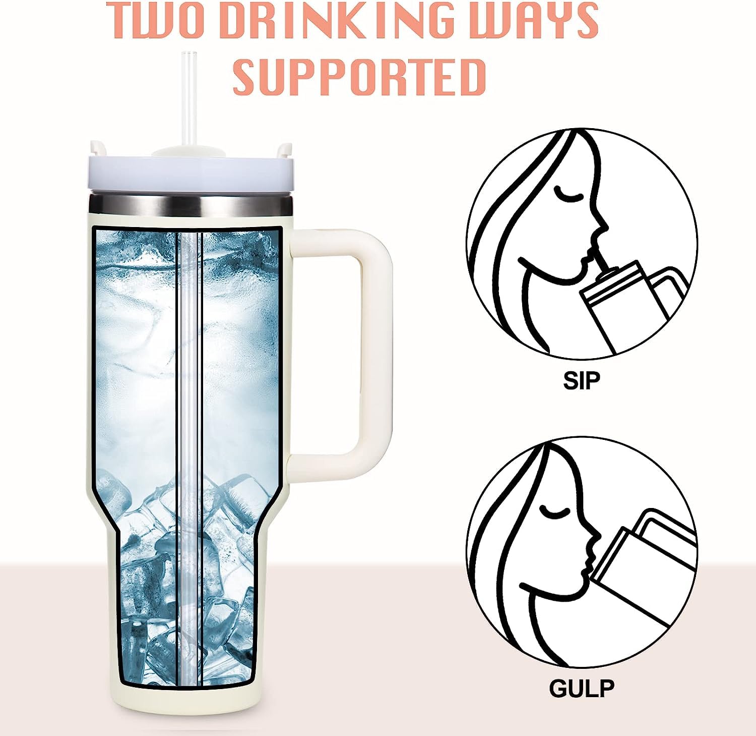 Bileeko 40 oz Tumbler with Handle and Straw Lid, Reusable Insulated Stainless Steel Water Bottle Coffee Mug Travel Cup, Dishwasher Safe, Maintains Cold, Heat and Ice for Hours(Fog)