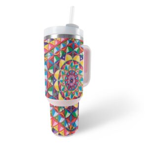 mightyskins skin compatible with stanley the quencher h2.0 flowstate 40 oz tumbler - rainbow kaleidoscope | protective, durable, and unique vinyl decal wrap cover | easy to apply