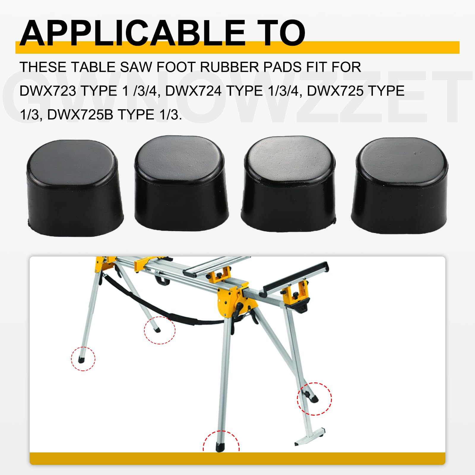 N074647 Table Saw Stand Foot Rubber Pad Replacement for Dewalt DWX723 DWX724 DWX725 Series Miter Saw Stand (Blcak,4 pcs)