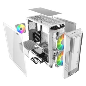 Cooler Master HAF 500 White High Airflow ATX Mid-Tower, Mesh Front Panel, Dual 200mm Customizable ARG Lighting Fans, Rotatable GPU Fan, USB 3.2 Gen 2 Type C and Tempered Glass (H500-WGNN-S00)