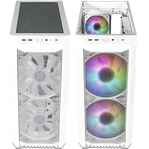 Cooler Master HAF 500 White High Airflow ATX Mid-Tower, Mesh Front Panel, Dual 200mm Customizable ARG Lighting Fans, Rotatable GPU Fan, USB 3.2 Gen 2 Type C and Tempered Glass (H500-WGNN-S00)