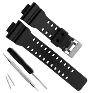 natural resin replacement watch band strap for casio mens g-shock g-8900/gls-8900/gr-8900/gw-8900/gd-100/gd-110/gd-120/ga-110/100/120/200/150/gls-100/ga-300 (black)