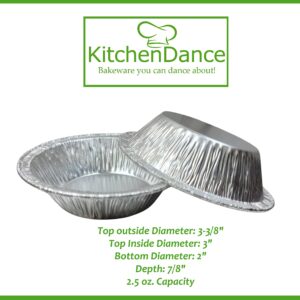 KitchenDance Disposable Aluminum Tart Pan - 3" Round Aluminum Foil Pans for Restaurants, Bakeries - Baking Pan Perfect for Baking, Storing, and Preparing Food - A90, Pack of 500