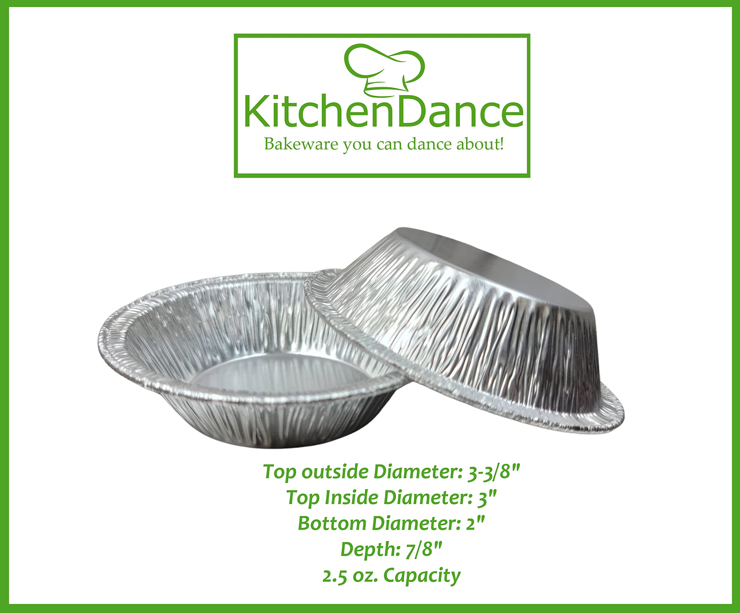 KitchenDance Disposable Aluminum Tart Pan - 3" Round Aluminum Foil Pans for Restaurants, Bakeries - Baking Pan Perfect for Baking, Storing, and Preparing Food - A90, Pack of 500