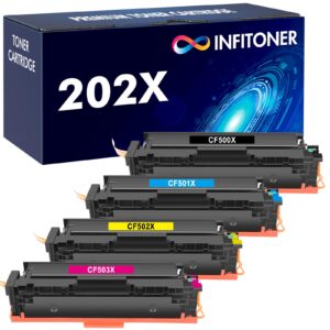 202x 202a m281cdw toner cartridges 4 pack compatible replacement for hp 202x 202a cf500a cf500x color laserjet pro mfp m281fdw m281cdw m254dw m254nw m281fdn printer ink (black cyan magenta yellow)