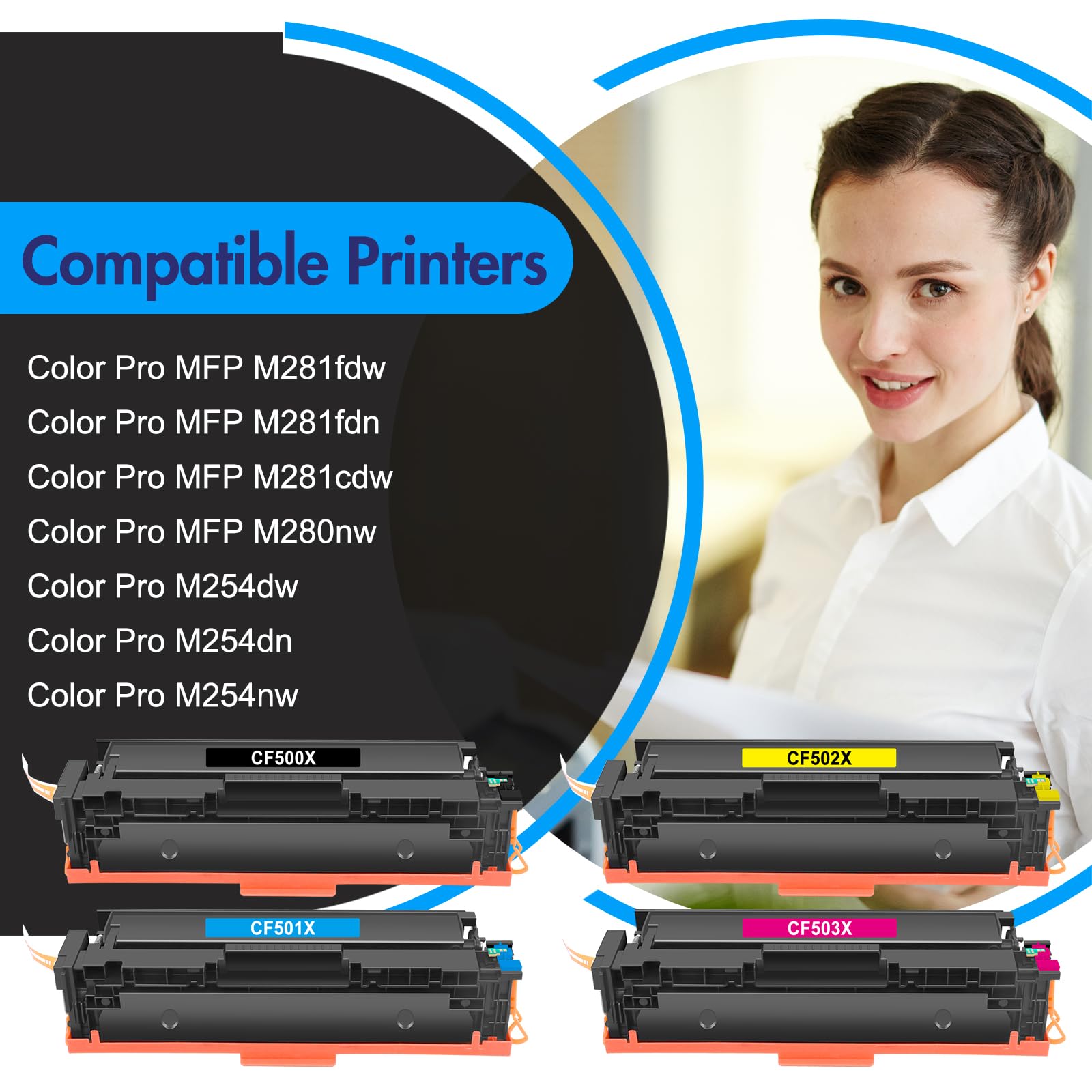 202X 202A M281cdw Toner Cartridges 4 Pack Compatible Replacement for HP 202X 202A CF500A CF500X Color Laserjet Pro MFP M281fdw M281cdw M254dw M254nw M281fdn Printer Ink (Black Cyan Magenta Yellow)