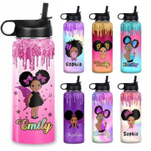 caisuedawn personalized girls water bottle print 18oz/32oz custom name stainless steel for kid sport water bottle with straw insulated handle waterbottle gift for teen school sports travel