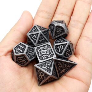 Haxtec Black Metal Dice Set D&D W/Gift Leather Dice Bag Spider Web Polyhedral DND Dice for Dungeons and Dragons TTRPG Games