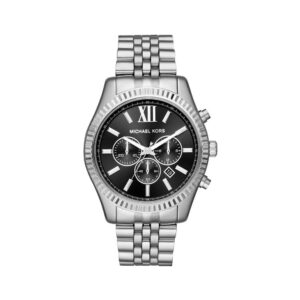 michael kors lexington men's 45mm case size chronograph quartz stainless steel band watch, silver, bracelet