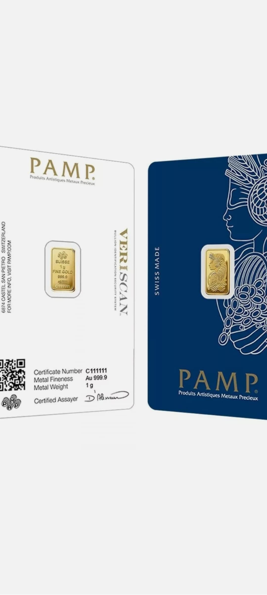 1 Gram Gold Bar PAMP Suisse Lady Fortuna Veriscan .9999 Fine (in Assay) Specifications: Condition:New in Assay Fineness:.9999 .