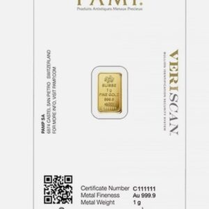 1 Gram Gold Bar PAMP Suisse Lady Fortuna Veriscan .9999 Fine (in Assay) Specifications: Condition:New in Assay Fineness:.9999 .