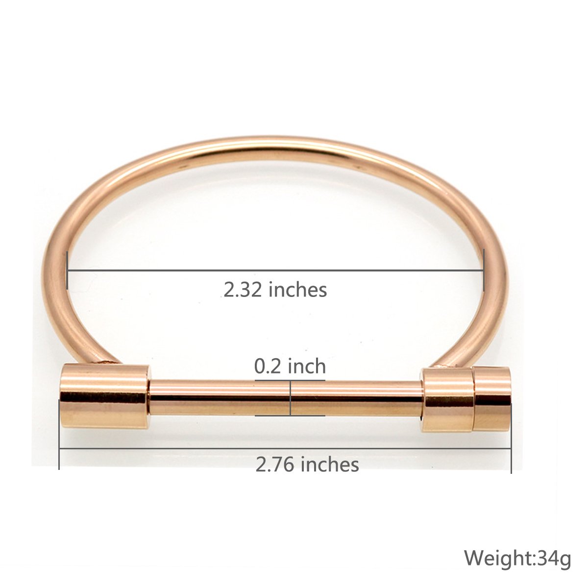 ANBALA Stylish Titanium Steel D Shape Bar Screw and Shackle Cuff Bangle Bracelet for Unisex, Rose Gold,Flat Head Screw