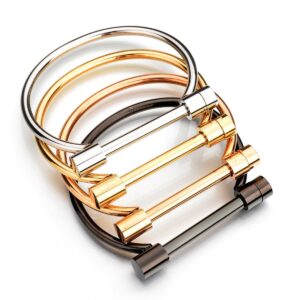 ANBALA Stylish Titanium Steel D Shape Bar Screw and Shackle Cuff Bangle Bracelet for Unisex, Rose Gold,Flat Head Screw