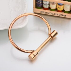 ANBALA Stylish Titanium Steel D Shape Bar Screw and Shackle Cuff Bangle Bracelet for Unisex, Rose Gold,Flat Head Screw