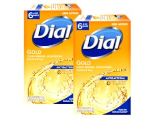 dial antibacterial soap bar, gold, 6 count (pack of 2)