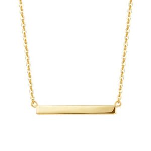 fancime 14k real solid gold bar necklace 1.39g simple gold pendant horizonal bar necklace daily wear fine jewelry for women 16”+2” extender