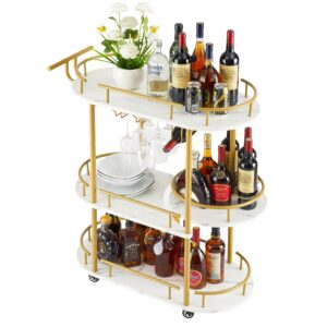 j-yaamizz gold bar carts with 4-tier storage shelves, mobile bar serving cart with wine rack and glass holder for kitchen, living room, dining room