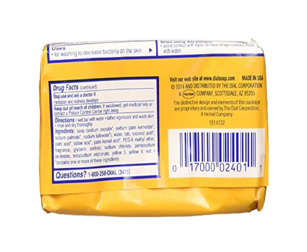 Dial Antibacterial Deodorant Gold Bar Soap, 4 Ounce (Pack of 20) Net Wt 5.LBS