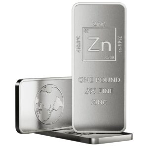 1 pound .999 pure zinc bar bullion with element design - unique metals