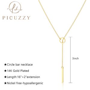 Picuzzy Lariat Gold Necklace for Women, Dainty 14k Gold Plated Y Necklace for Women Trendy Layered Circle Bar Chain Pendant Necklaces Simple Gold Jewelry for Women Gift