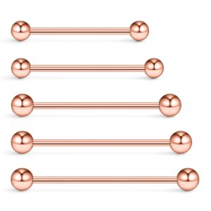 ruifan 5pcs 14 gauge mix sizes industrial barbell cartilage earring body piercing jewelry 28mm 32mm 35mm 38mm 40mm - rose gold