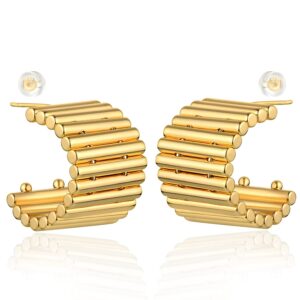 mevecco gold hoop earring sterling silver post bar knitted open hoops 18k gold plated small hypoallergenic earrings jewelry for her