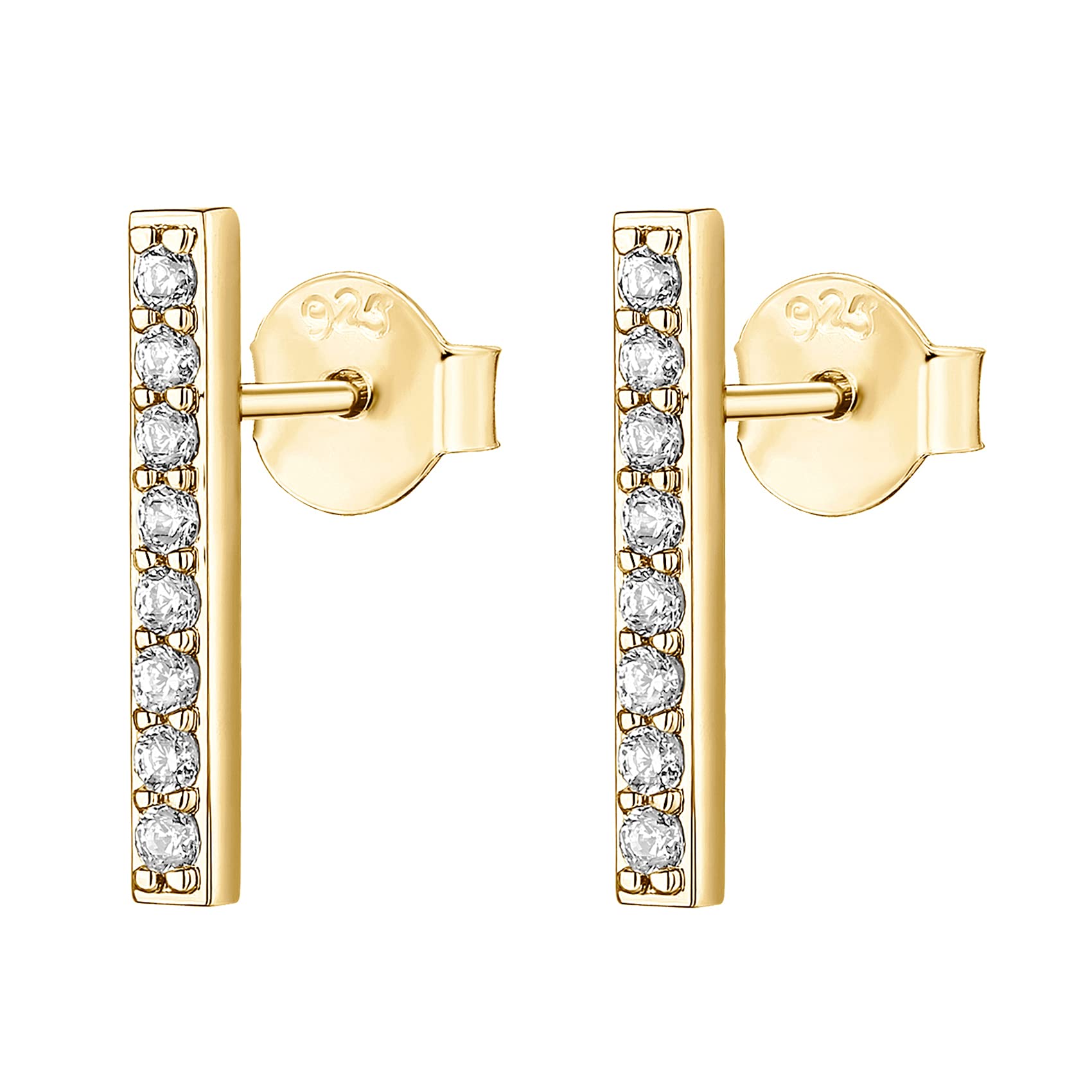 PAVOI 14K Yellow Gold Plated 925 Sterling Silver Post CZ Bar Earrings | PAVOI Stud Earrings | Stud Earrings For Women