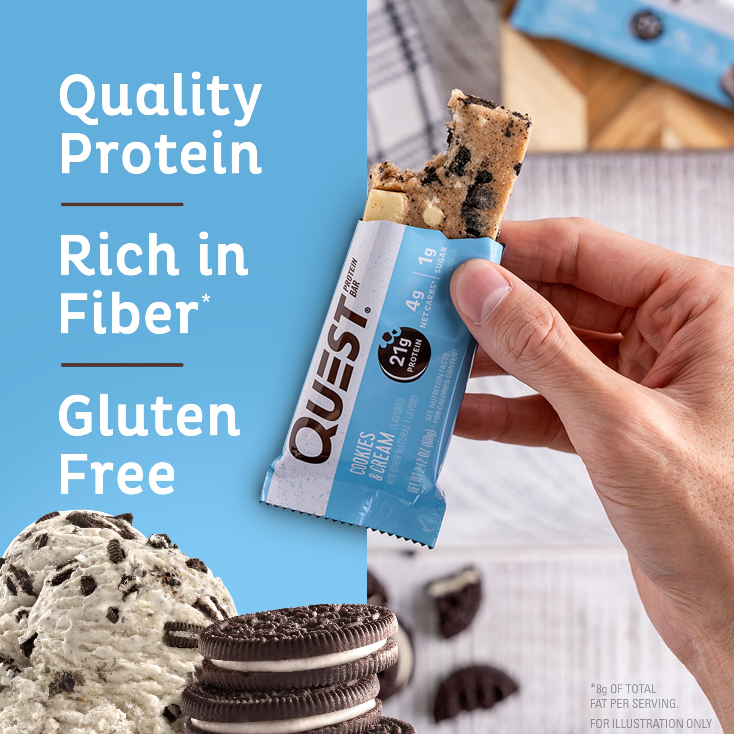 Quest Nutrition Cookies & Cream Protein Bars, High Protein, Low Carb, Gluten Free, Keto Friendly, 12 Count