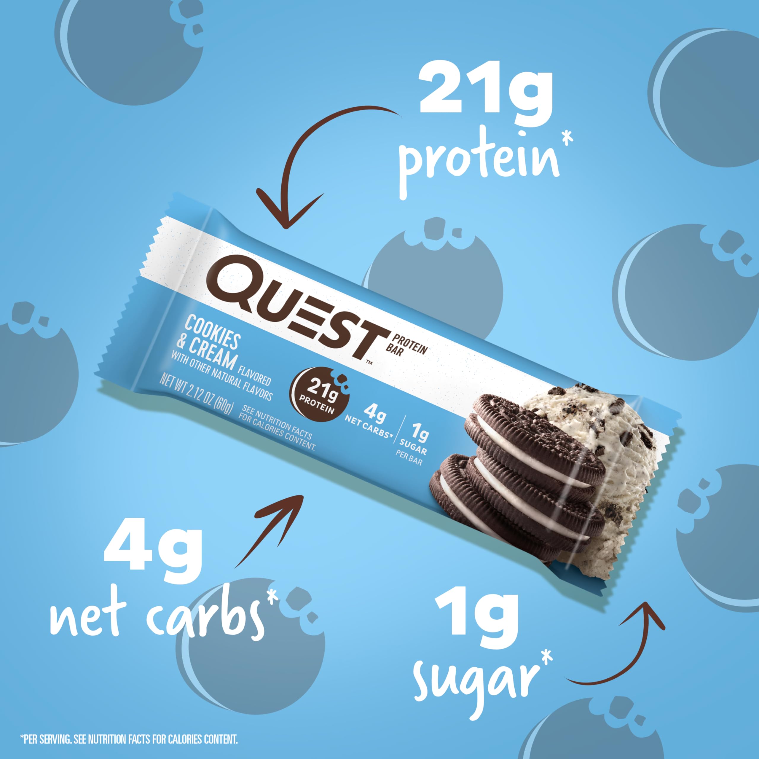 Quest Nutrition Cookies & Cream Protein Bars, High Protein, Low Carb, Gluten Free, Keto Friendly, 12 Count