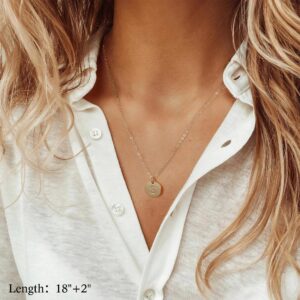 Vjoypro Gold Layered Initial Necklaces for Women Girls, 14K Gold Plated Initial P Letter Coin Pendant Necklace Dainty Gold Y-Necklaces Bar Necklaces Trendy Layering Necklaces Jewelry Gifts for Women