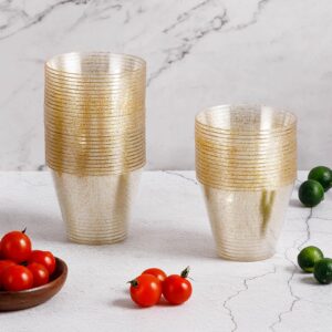 100PCS 9oz Glitter Plastic Cups for Party, Disposable Gold Cups, Plastic Cocktail Glasses for Wedding Thanksgiving, Christmas, and Parties