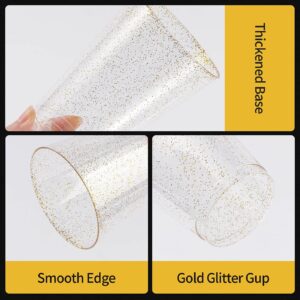 100PCS 9oz Glitter Plastic Cups for Party, Disposable Gold Cups, Plastic Cocktail Glasses for Wedding Thanksgiving, Christmas, and Parties