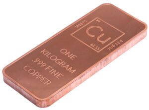 1 kilo .999 pure copper bar bullion with element design - unique metals