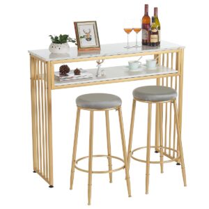 GOLASON Gold Bar Table, High Top Pub Tables for Kitchen, Modern Dinning Table with Open Storage Shelf, Liquor Bar Unit for Living Room (Not Included Chairs, 47”W)