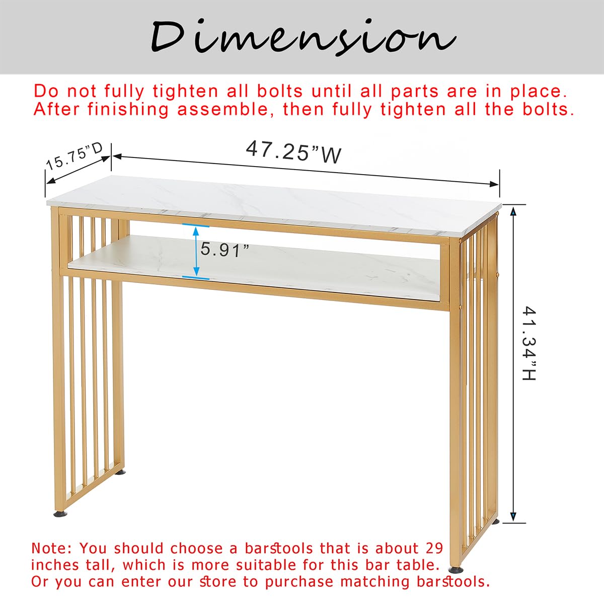 GOLASON Gold Bar Table, High Top Pub Tables for Kitchen, Modern Dinning Table with Open Storage Shelf, Liquor Bar Unit for Living Room (Not Included Chairs, 47”W)